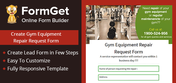 Gym Equipment Repair Request Form For Repairing Centers | FormGet